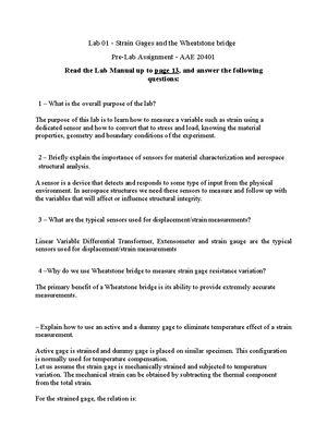 Lab4 prelab - Lab 04 – Beam Bending Pre-Lab Assignment - AAE 20401 Read the Lecture 04 and the ...