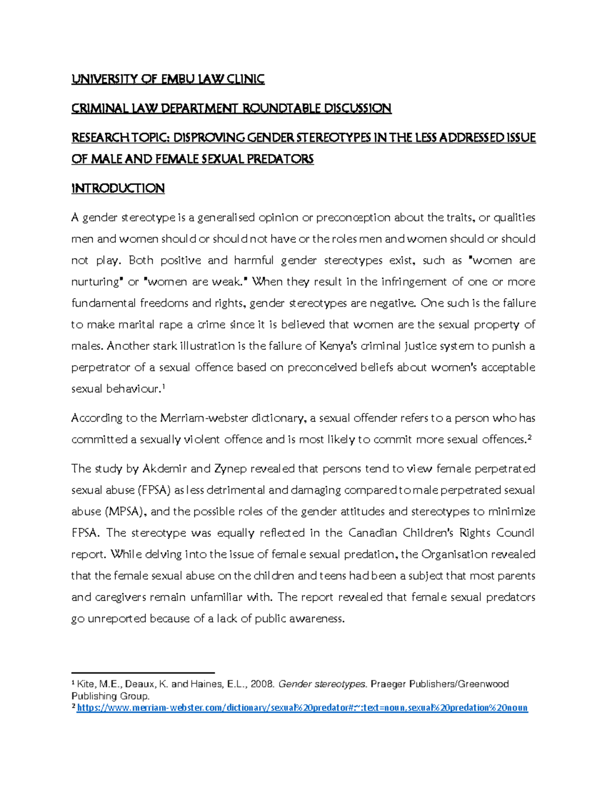 Roundtable discussion - UNIVERSITY OF EMBU LAW CLINIC CRIMINAL LAW ...