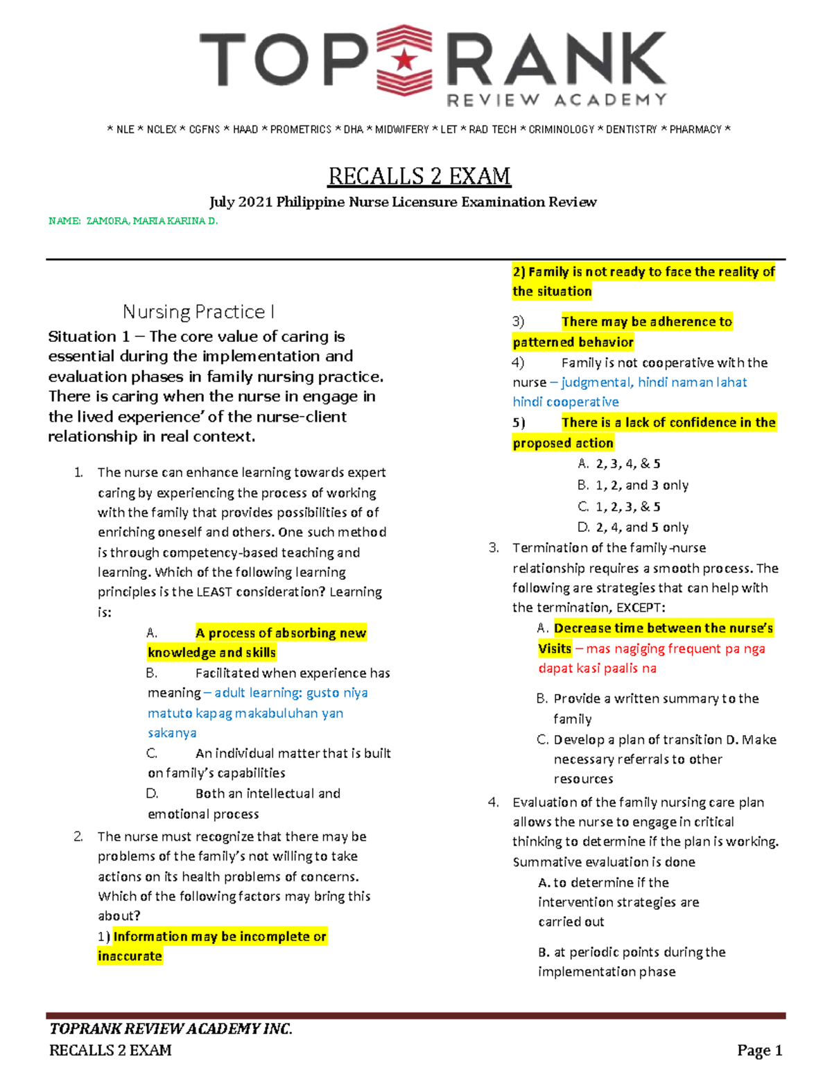 627451756 Ratio R2 NP 1 - done - TOPRANK REVIEW ACADEMY INC. RECALLS 2 ...