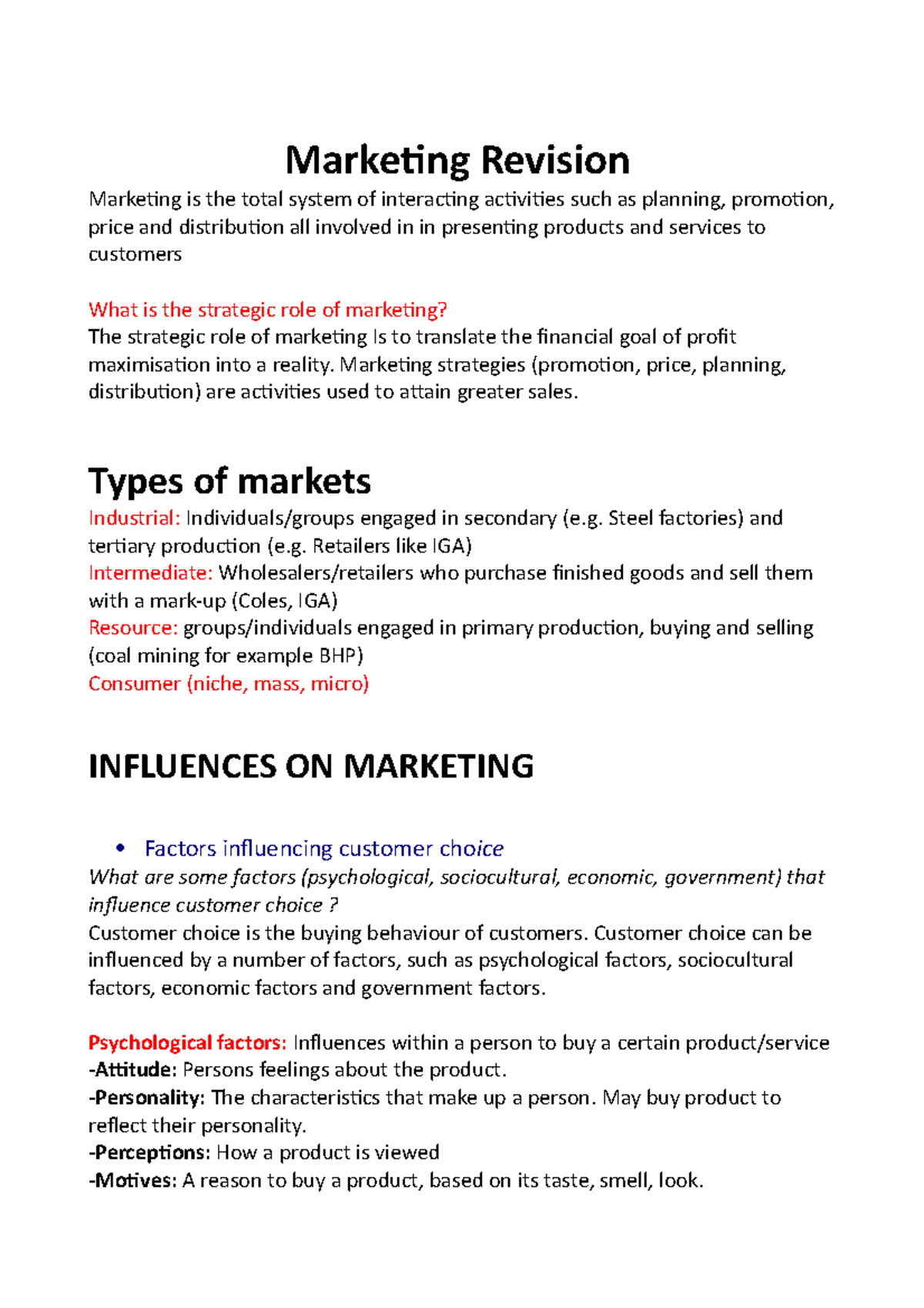 Business Studies notes Marketing 2 - Marketing Revision Marketing is ...
