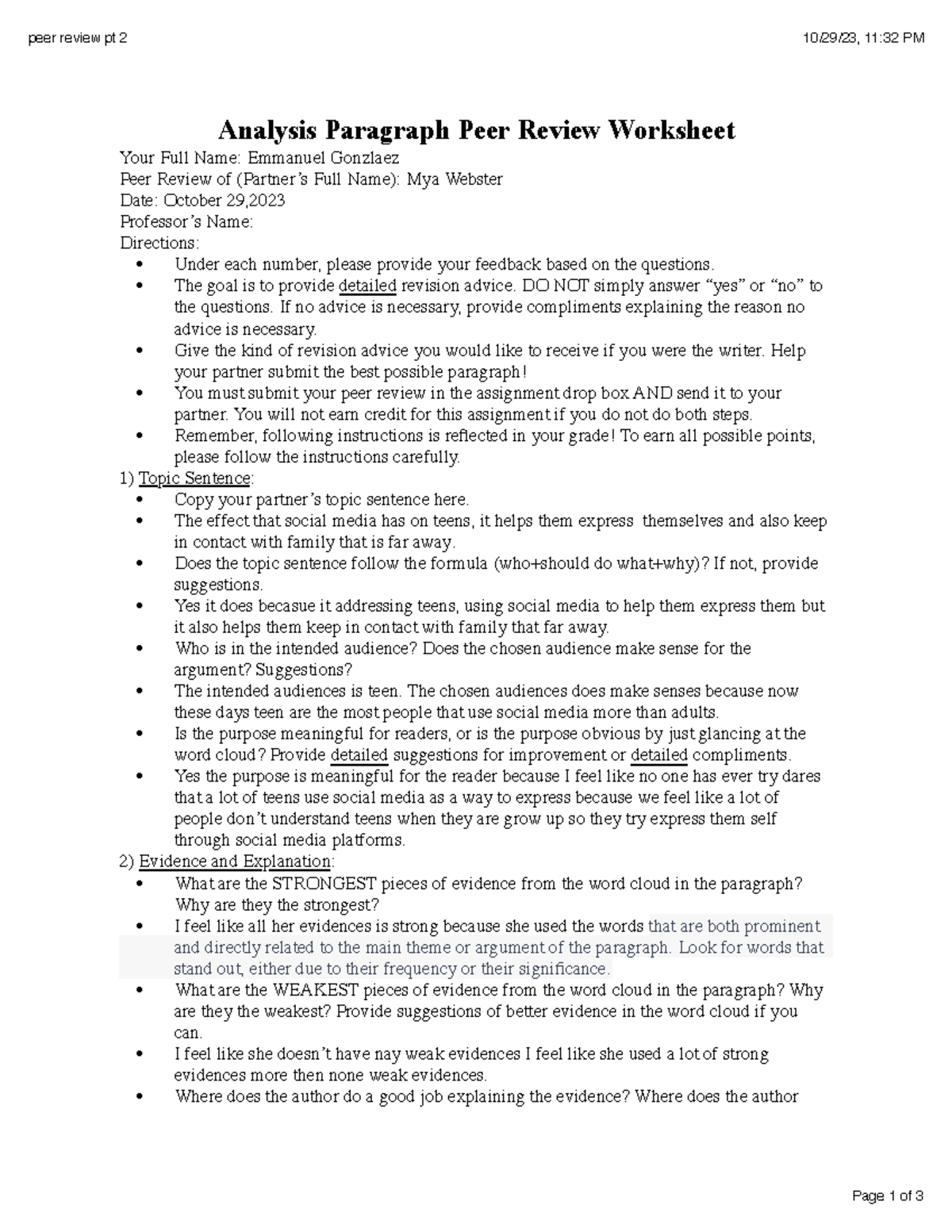 Peer review pt 2 - Page 1 of 3 peer review pt 2 10/29/23, 11:32 PM ...