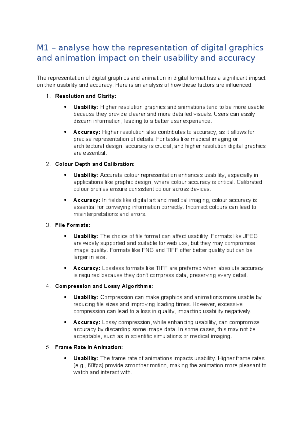 M1-1 - assignment 1 unit 11 - M1 – analyse how the representation of ...