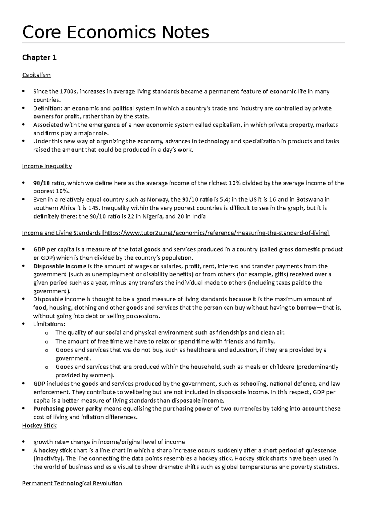 Core Economics Notes - Core Economics Notes Chapter 1 Capitalism Since ...