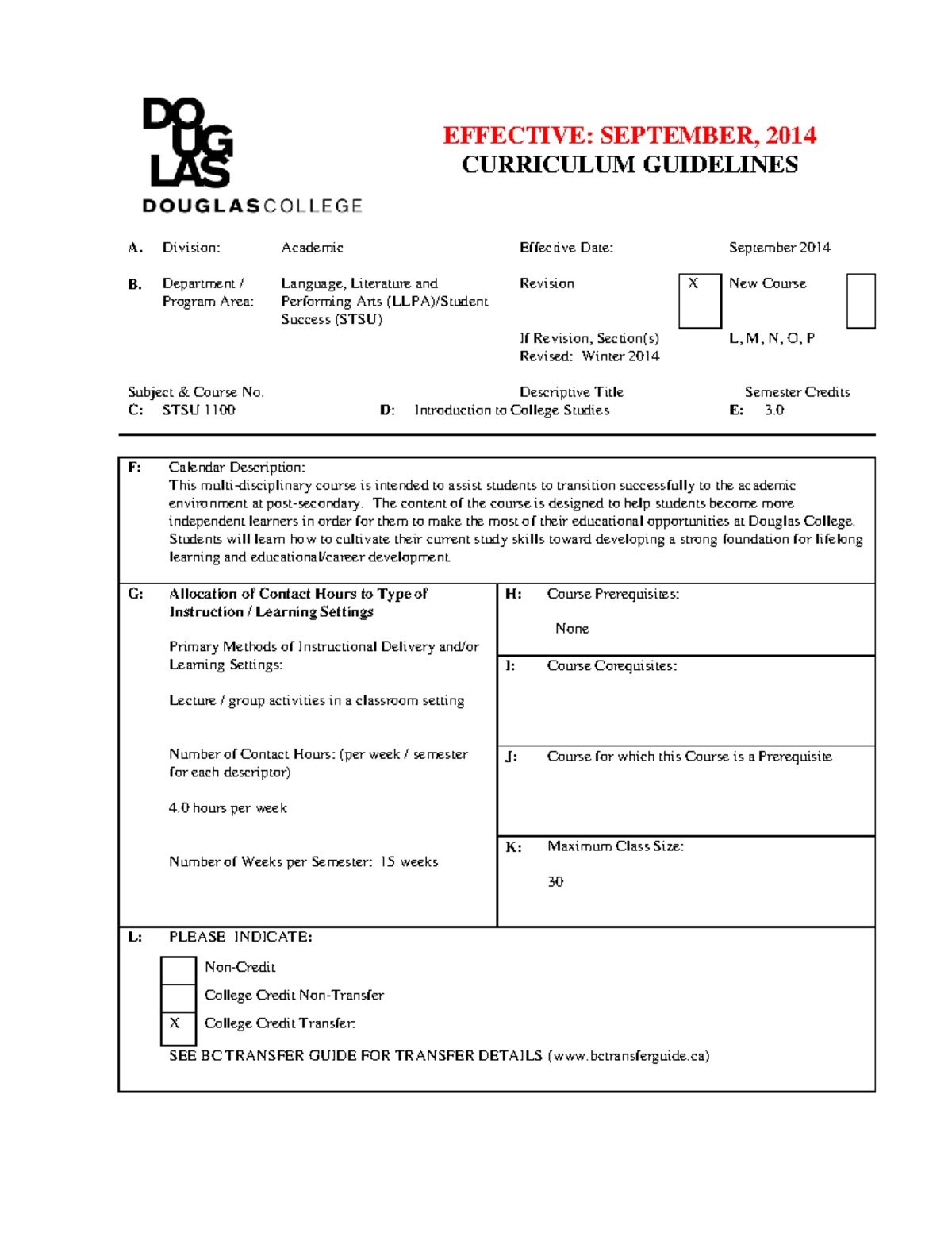 Curriculum Guideline STSU 1100 Sept 2014 EFFECTIVE SEPTEMBER 2014 curriculum-guideline-stsu-1100-sept-2014-effective-september-2014