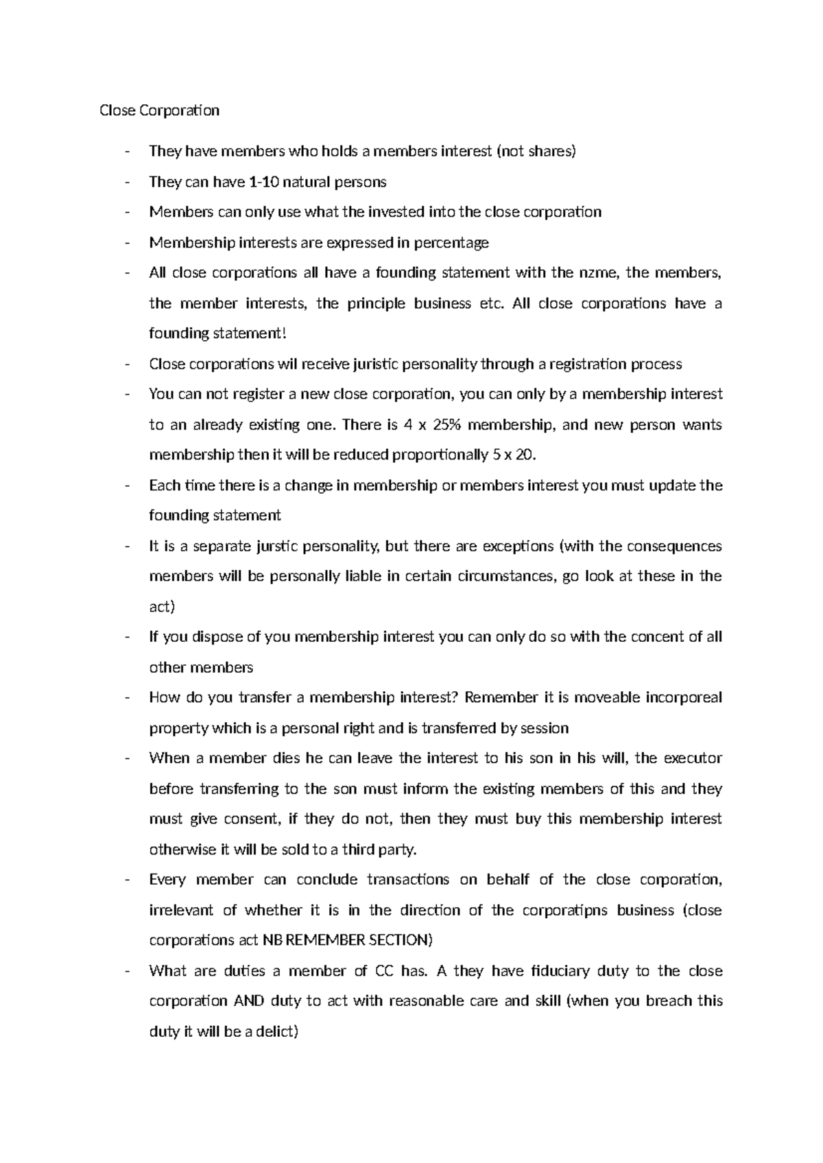 Close coorporations - All close corporations have a founding statement ...