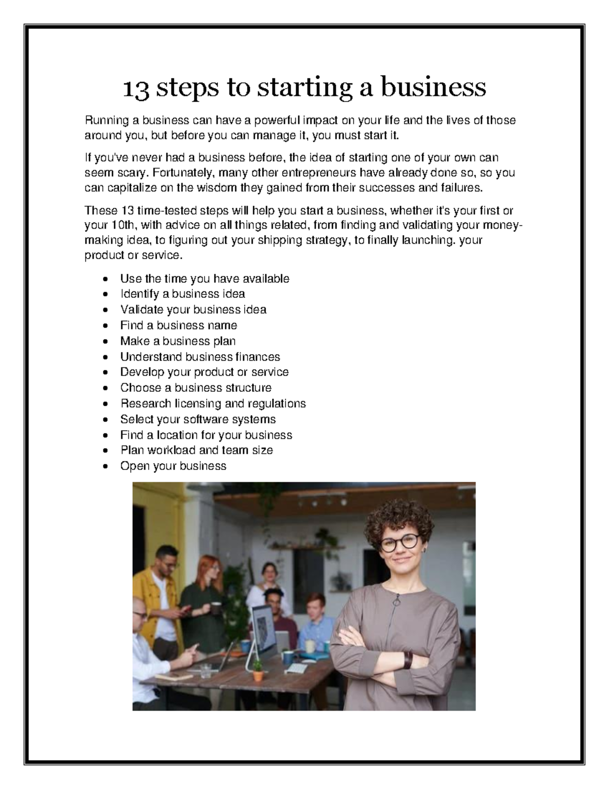 13 steps to starting a business - 13 steps to starting a business ...