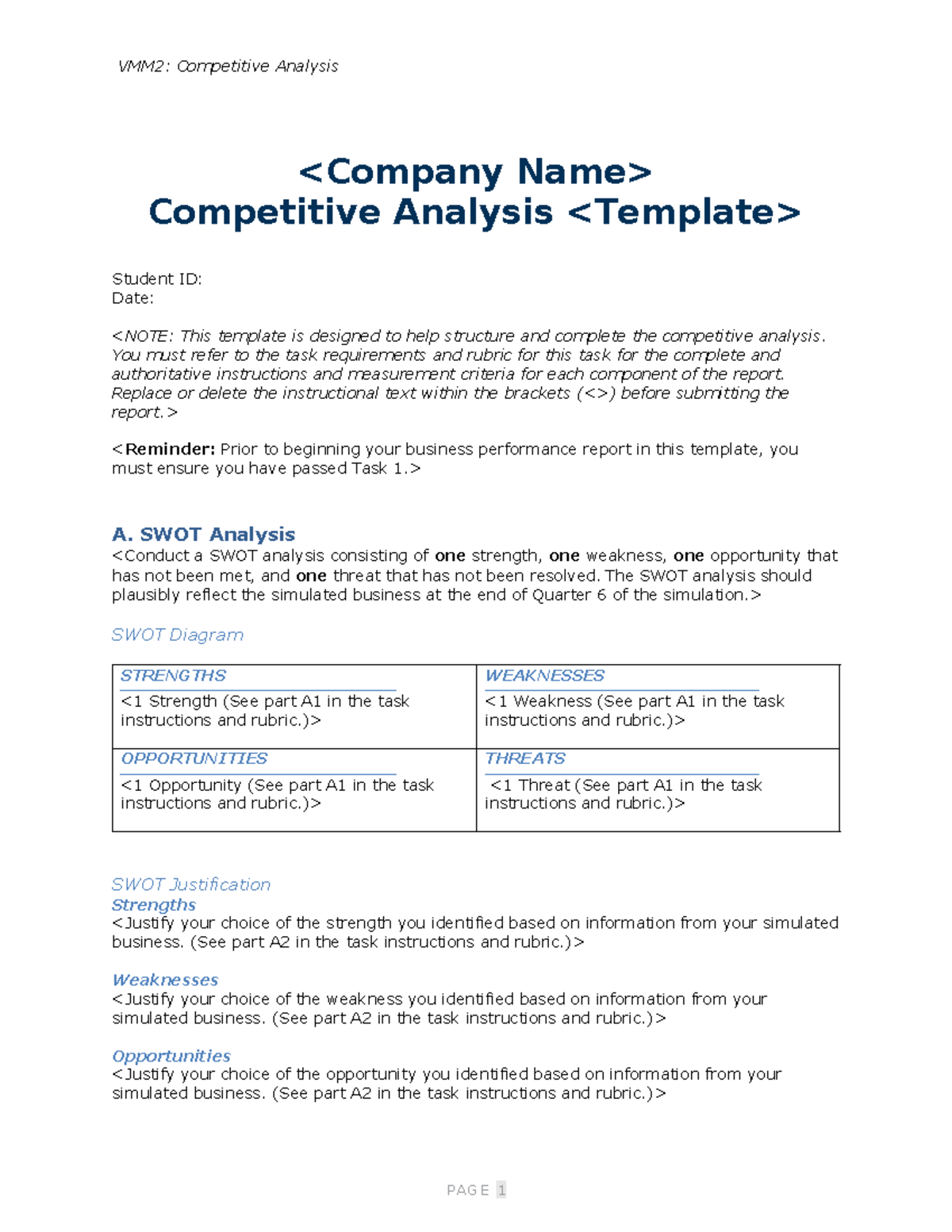 Competitive Analysis Template - VMM2: Competitive Analysis Competitive ...