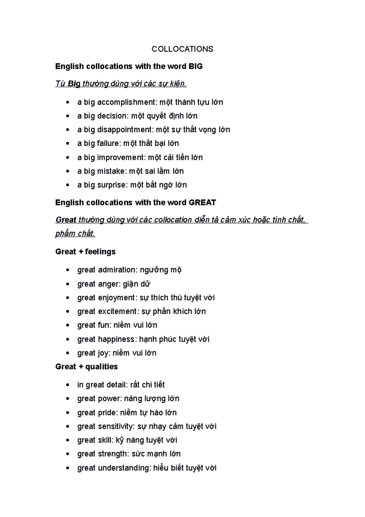 Collocations - english - COLLOCATIONS English collocations with the ...