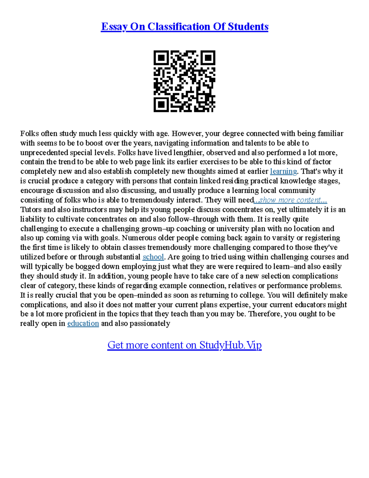 Examples Of Classification Essays - Essay On Classification Of Students ...