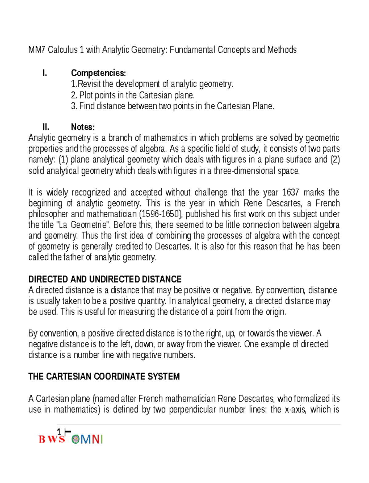 OMNI 1 2ndsem 2022 Calculus 1 with Analytic Geo Module 1 1 1 - MM7 Calculus 1 with Analytic ...
