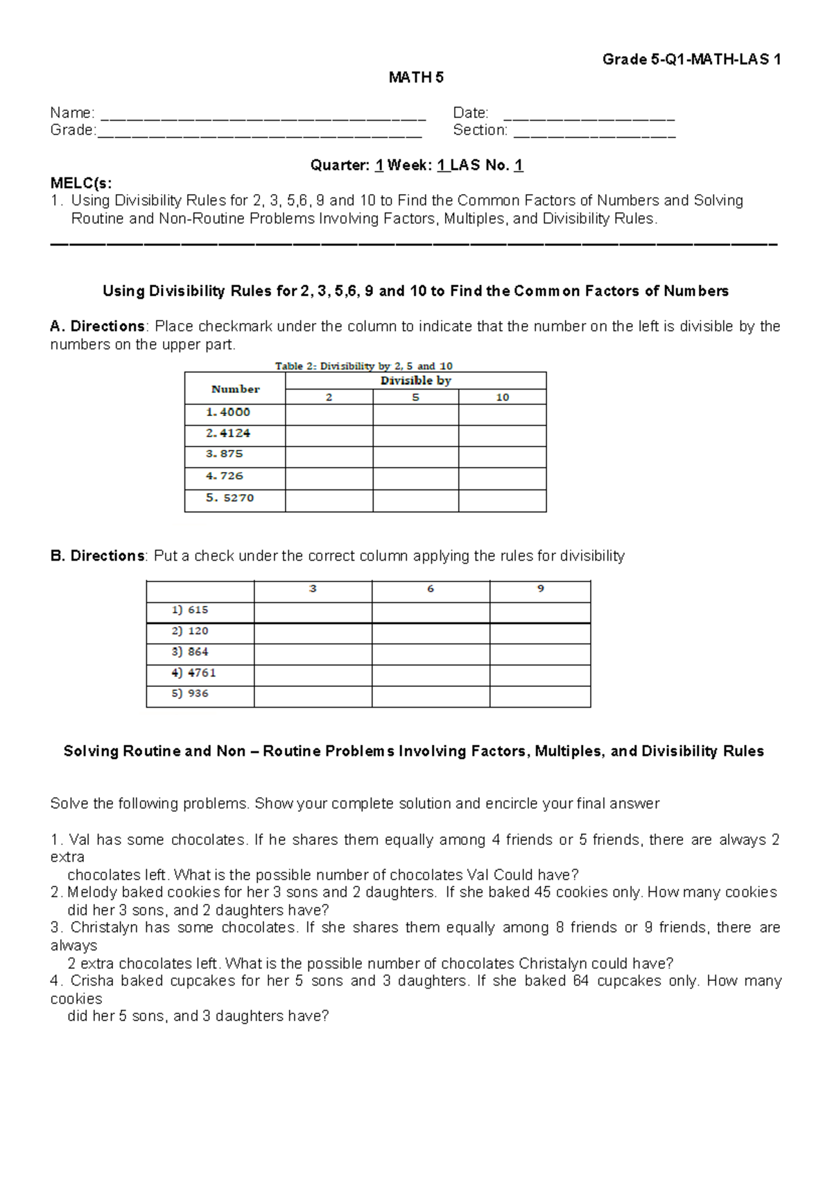 Grade 5-Q1-MATH-LAS 1 - Use this - Grade 5-Q1-MATH-LAS 1 MATH 5 Name ...