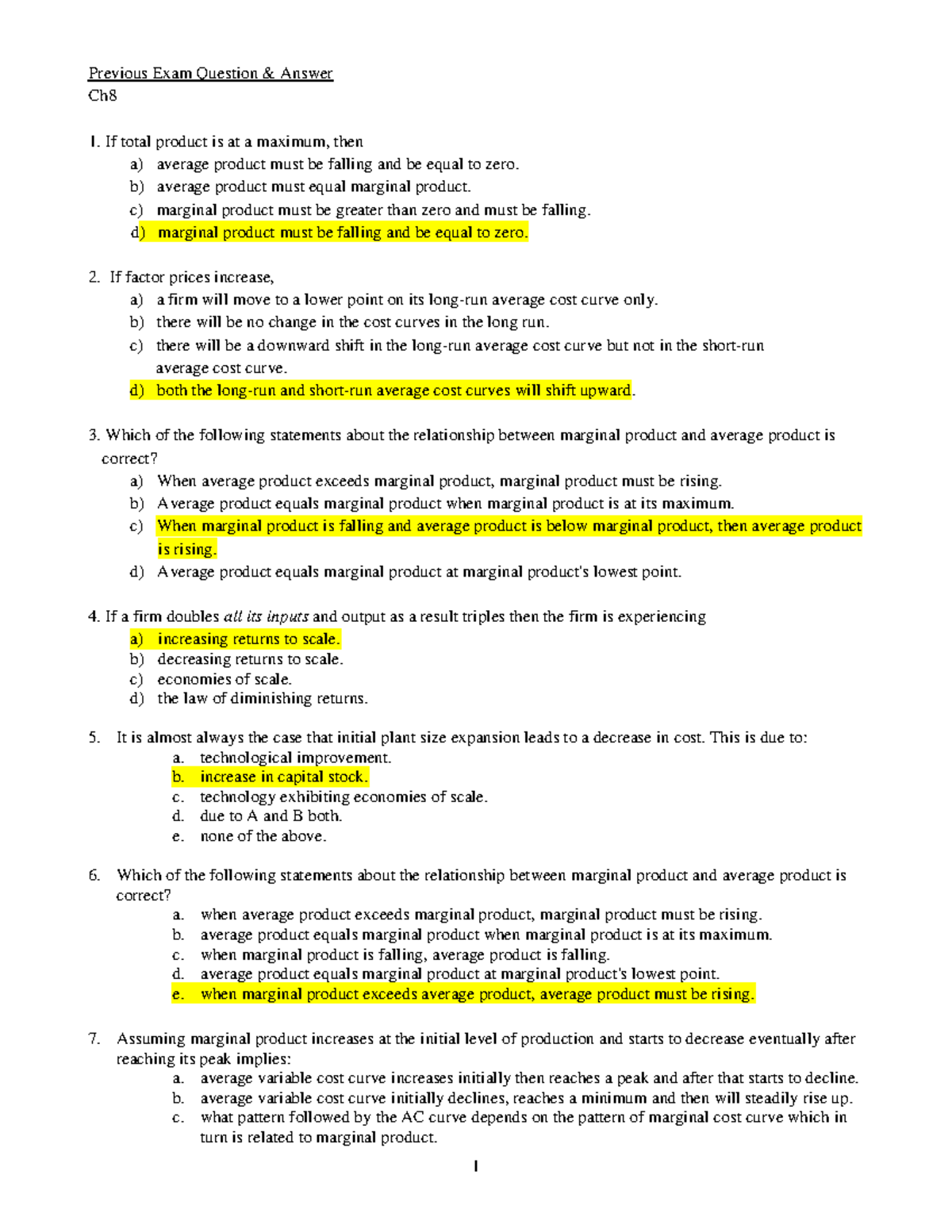 Practical Chapter 8 Questions Answers Previous Exam Question