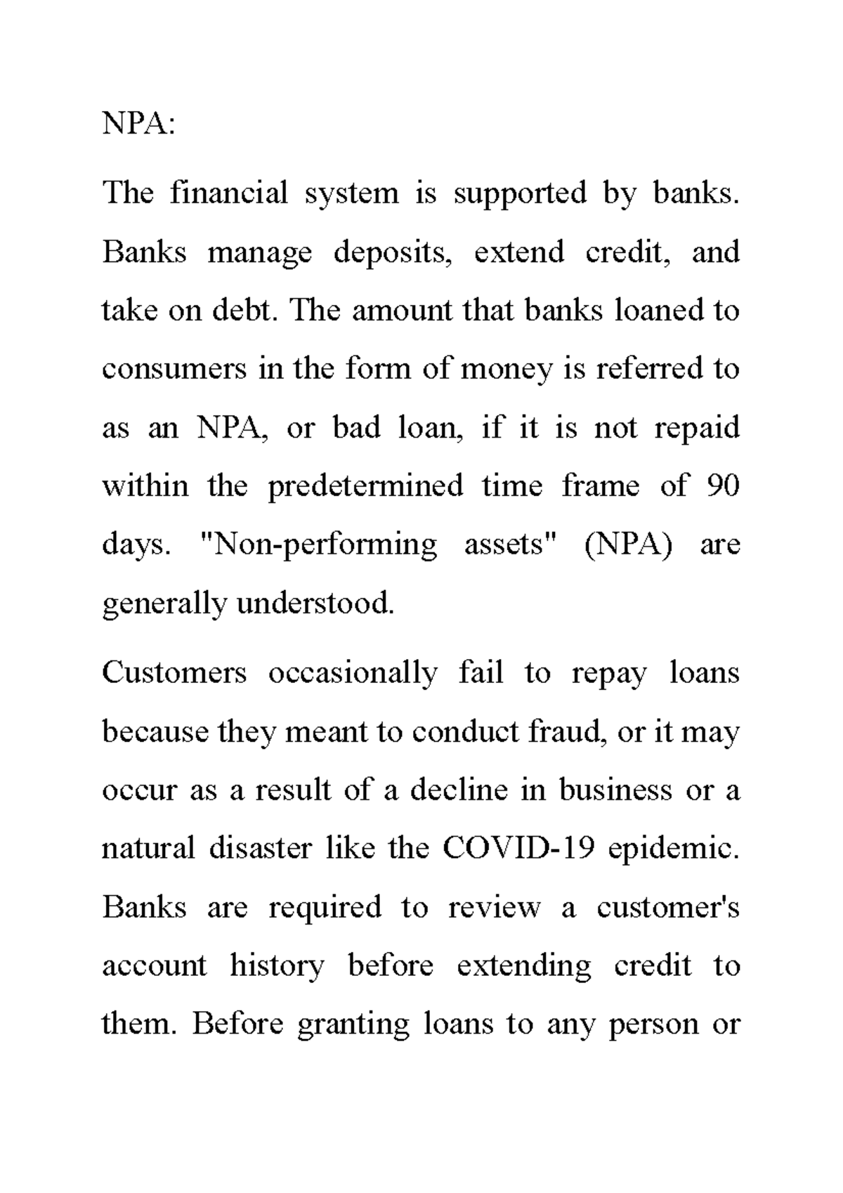 NPA 2 - best for economics - NPA: The financial system is supported by ...