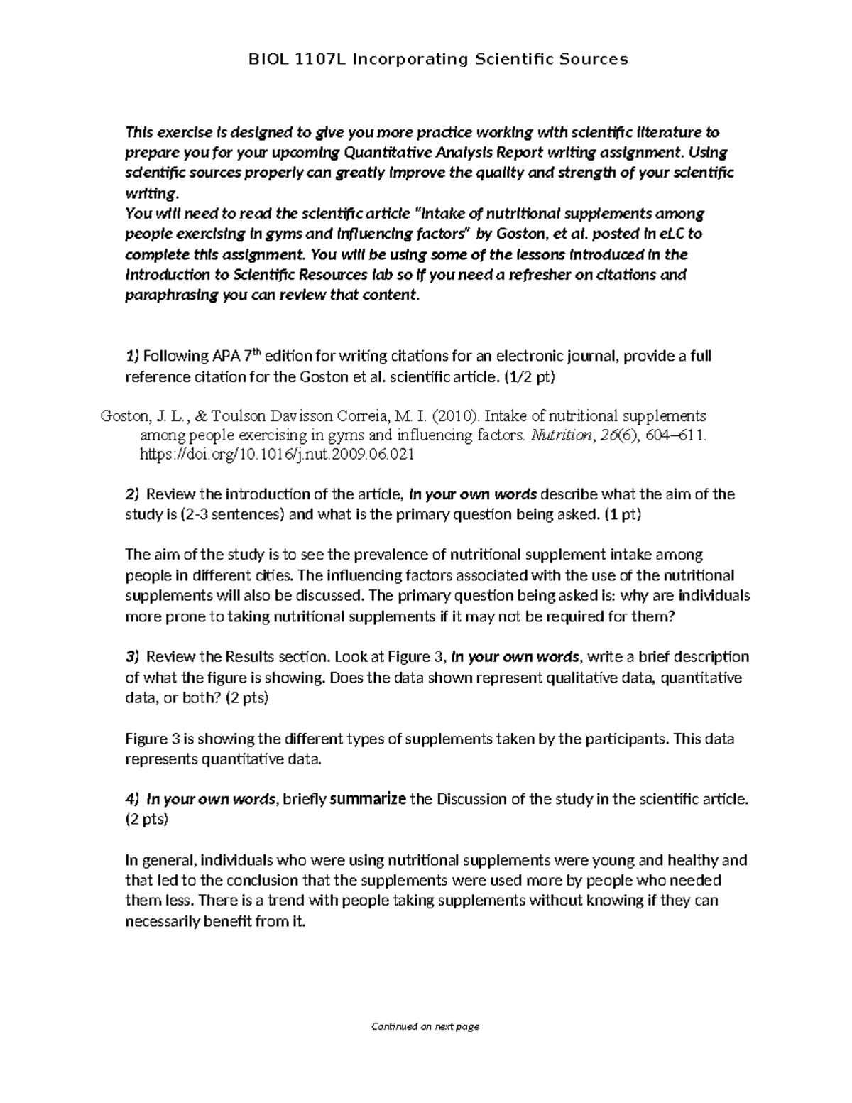 1107L week 5 assignment - BIOL 1107L Incorporating Scientific Sources ...