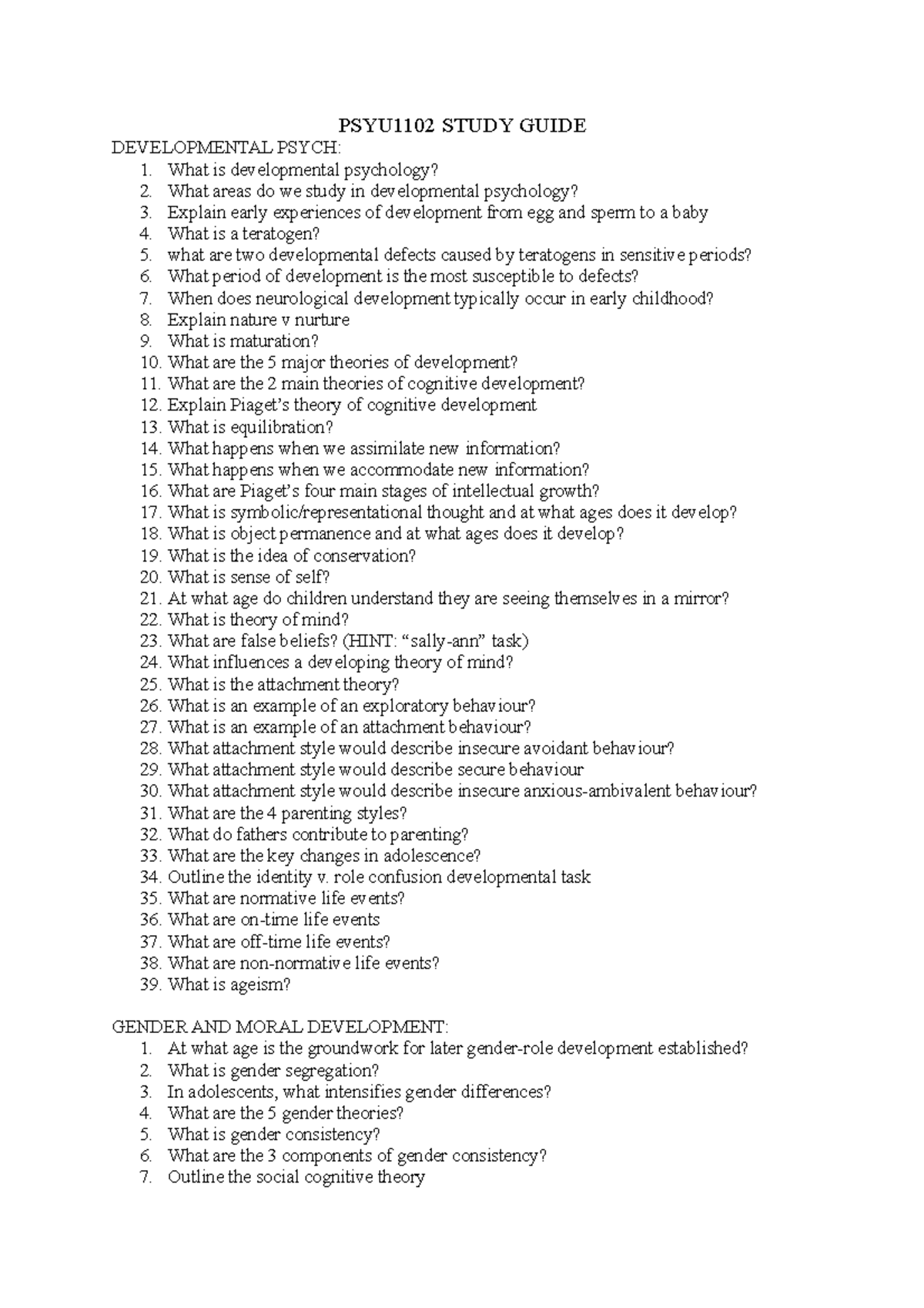 PSYU1102 Study Guide - PSYU1102 STUDY GUIDE DEVELOPMENTAL PSYCH: What ...