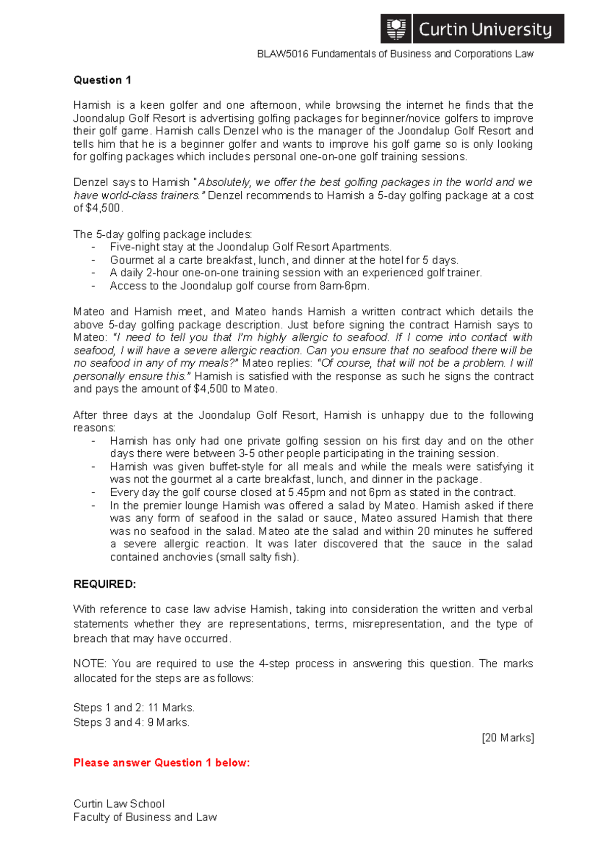 Practice Question BLAW5016 - BLAW5016 Fundamentals of Business and Corporations Law Question 1 ...