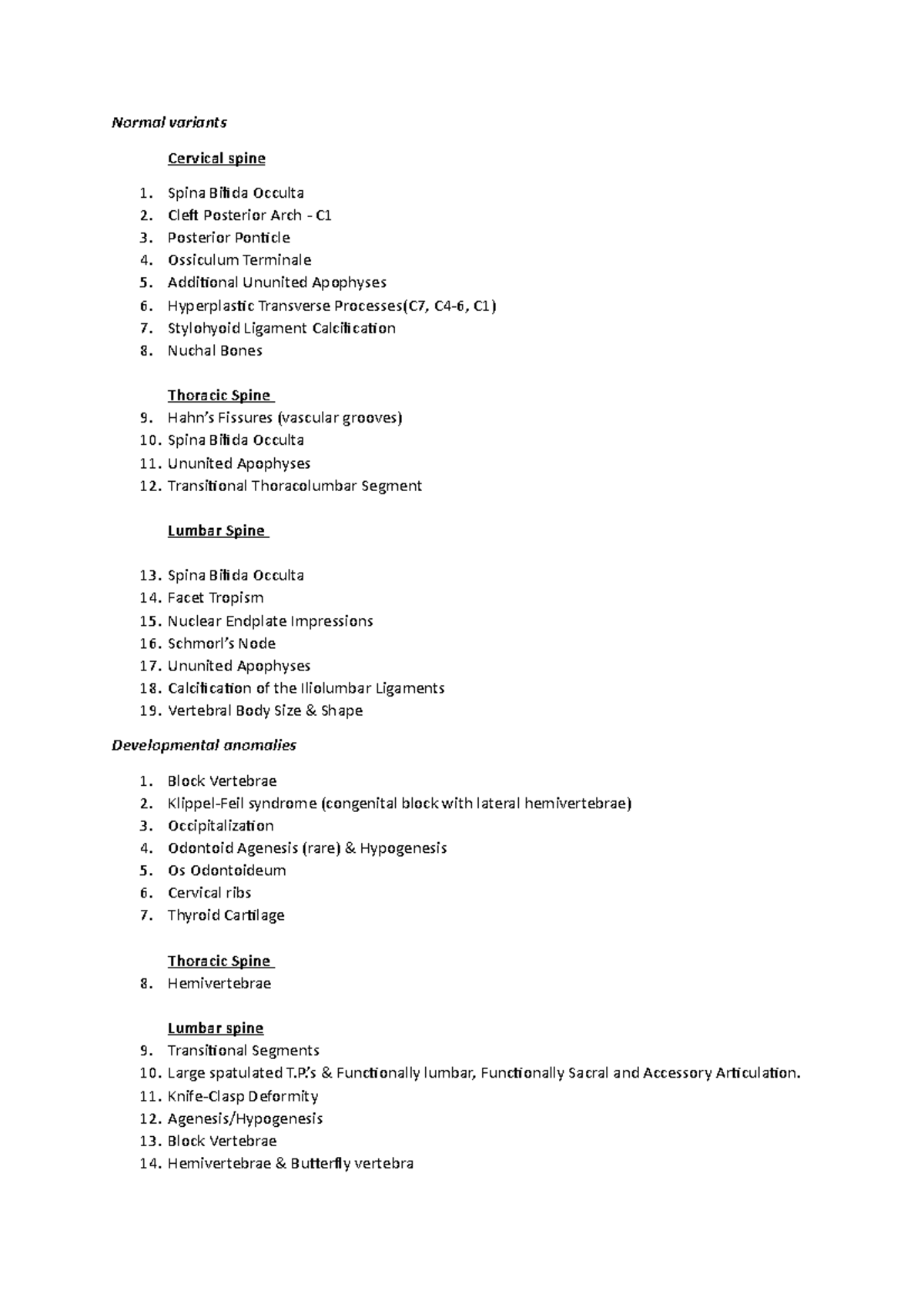 Normal variants - Summary Human Anatomy I - Normal variants Cervical ...