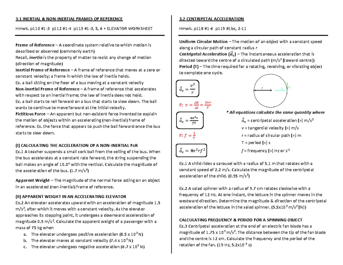 Chapter 3 Notes - 3 INERTIAL & NON-INERTIAL FRAMES OF REFERENCE Hmwk ...