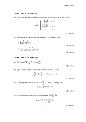 Final Exam Calculus 2019 2020 Sem 3 - QUESTION 1 (12 MARKS) a) Function f is given by f (x ...