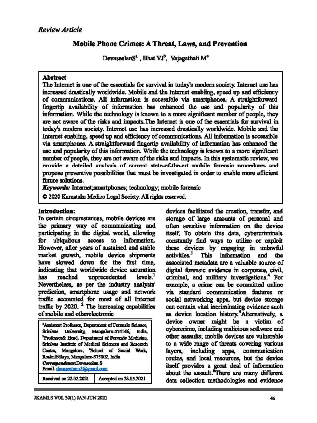 Mobile Phone Crimes A Threat LAWS AND Prevention - Review Article ...