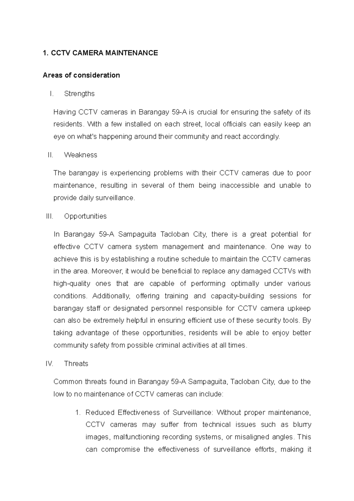 CCTV Cameras - 1. CCTV CAMERA MAINTENANCE Areas of consideration I ...