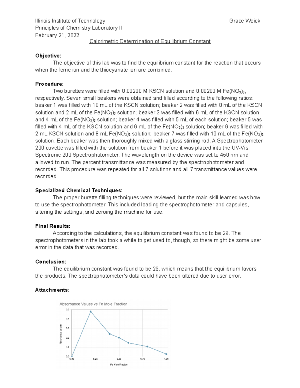 Chem II Lab Report 3 - Principles of Chemistry Laboratory II February ...