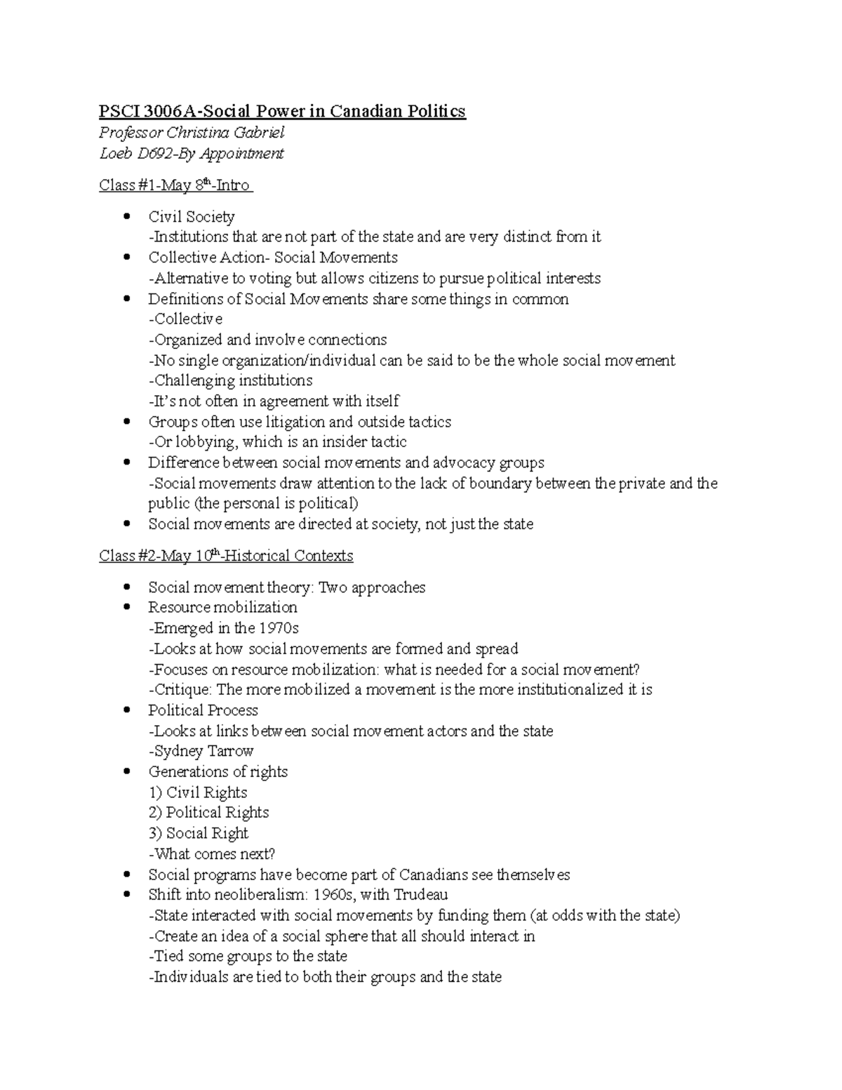 Canadian Politics Notes - PSCI Power in Canadian Politics Professor ...