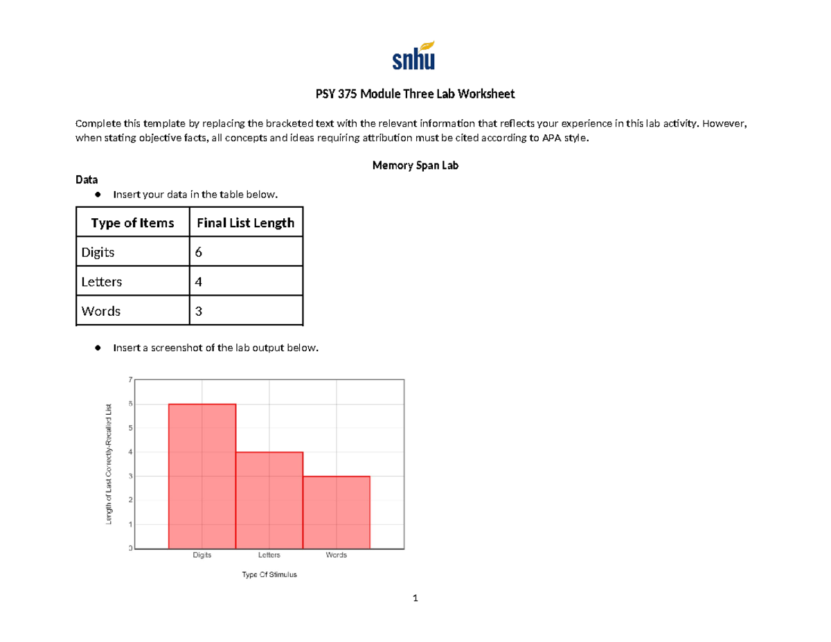 PSY 375 Module Three Lab Worksheet - PSY 375 Module Three Lab Worksheet ...