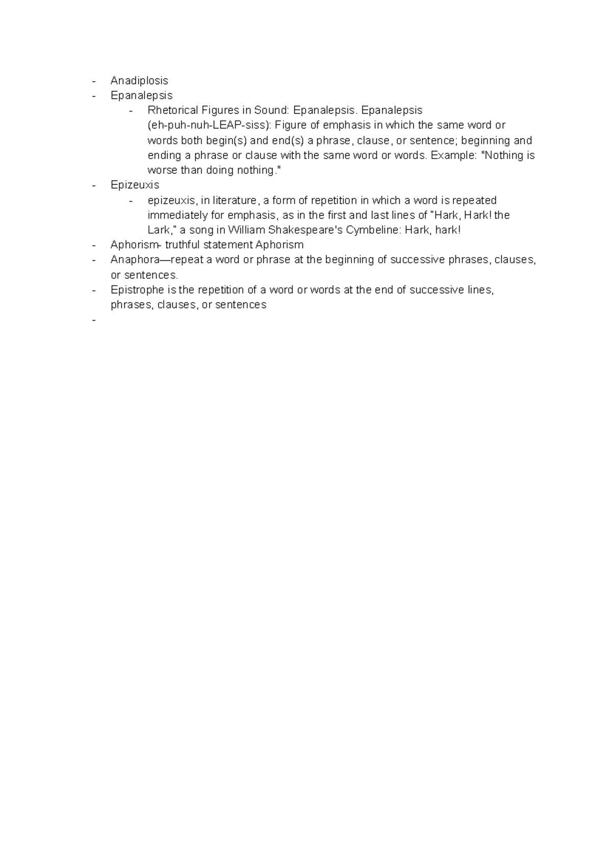 Hsc eng techniques - notes - Anadiplosis Epanalepsis Rhetorical Figures ...
