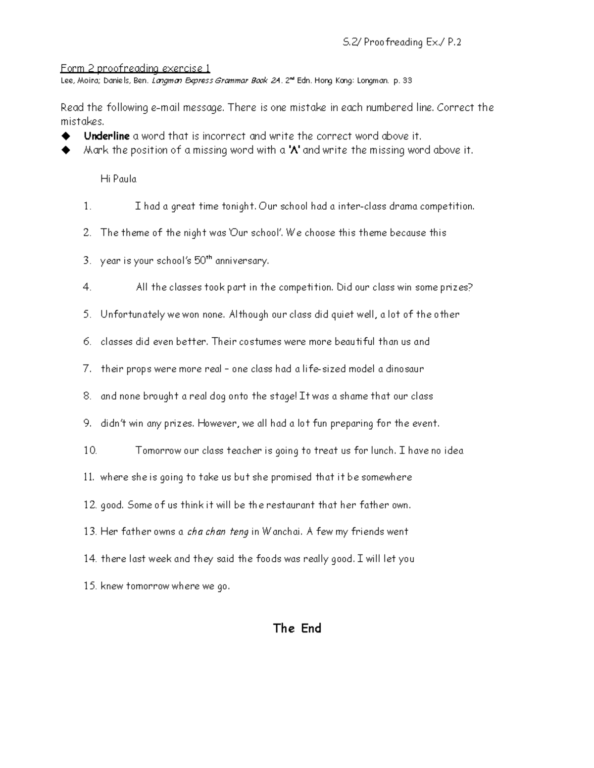 s2 proofreading - Longman Express Grammar Book 2A. 2nd Edn. Hong Kong ...