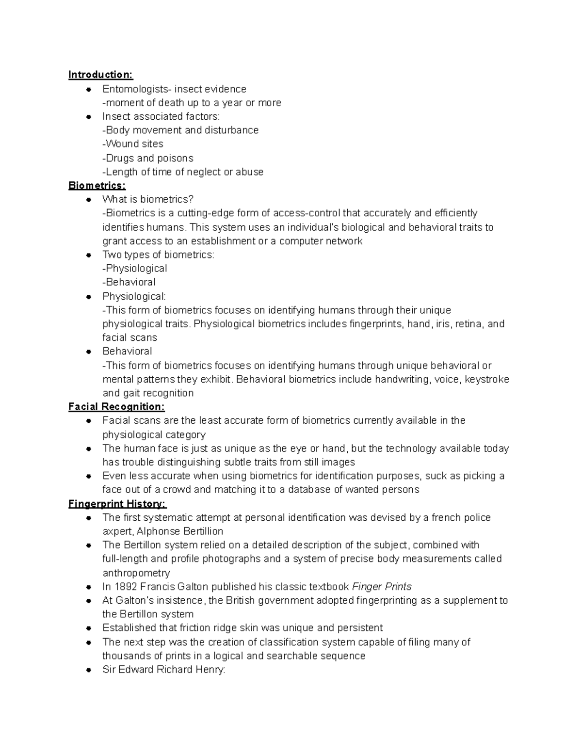 Chapter 8 Notes - Introduction To Crime Scene Investigation - Professor ...