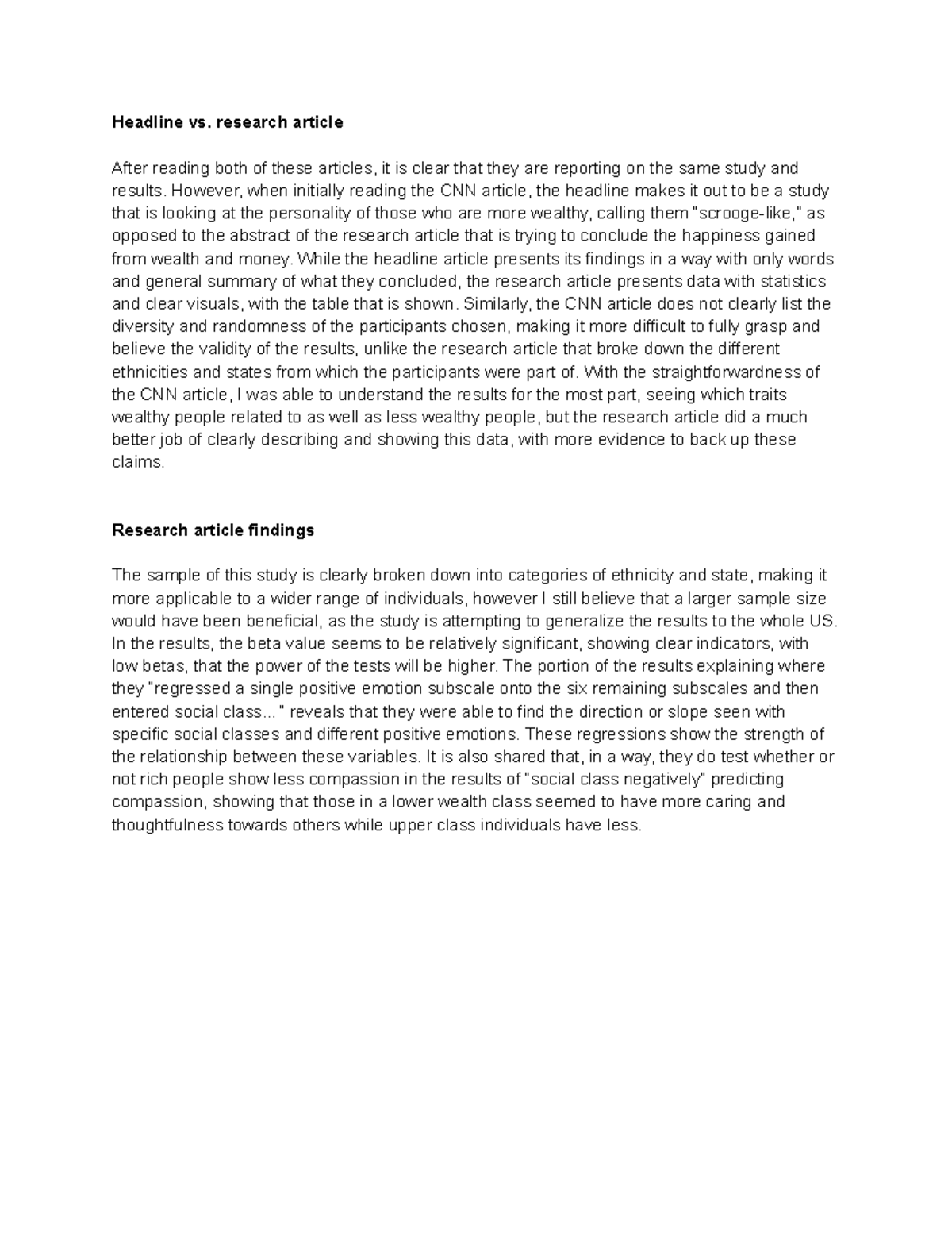 Psychology in the news 2 - Headline vs. research article After reading ...