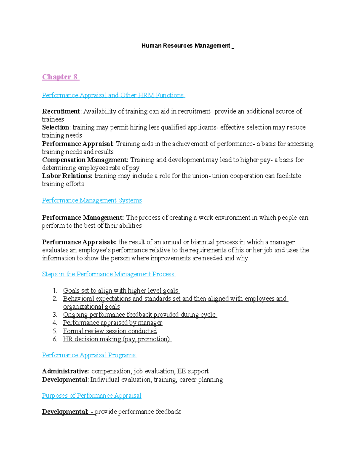 Human Resource Management Chapters 8-12 - Human Resources Management Chapter 8 Performance ...