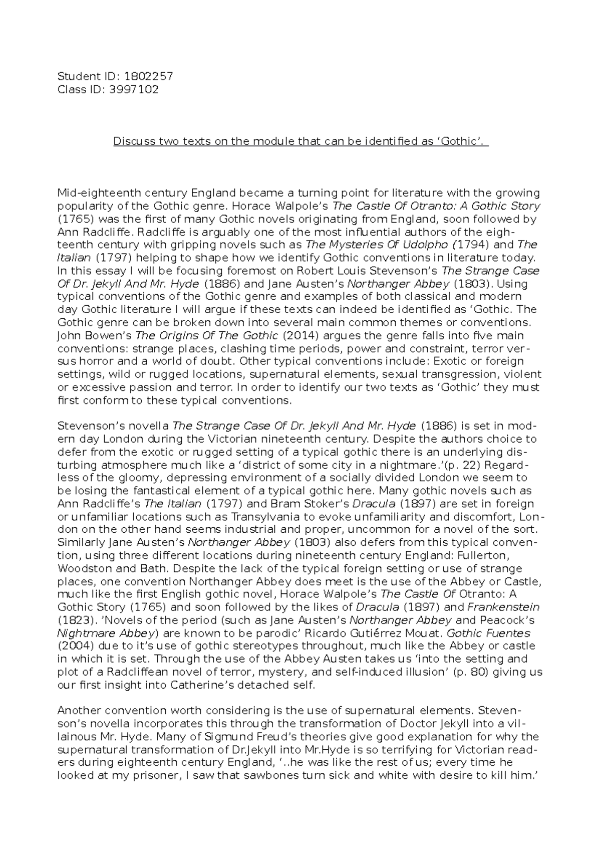 History of English literature summative assessment - Student ID ...