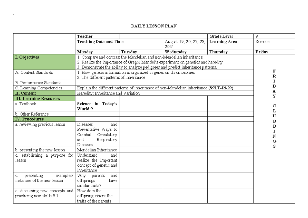 Science 9 Day 3 - These materials provides a clear outline to the ...