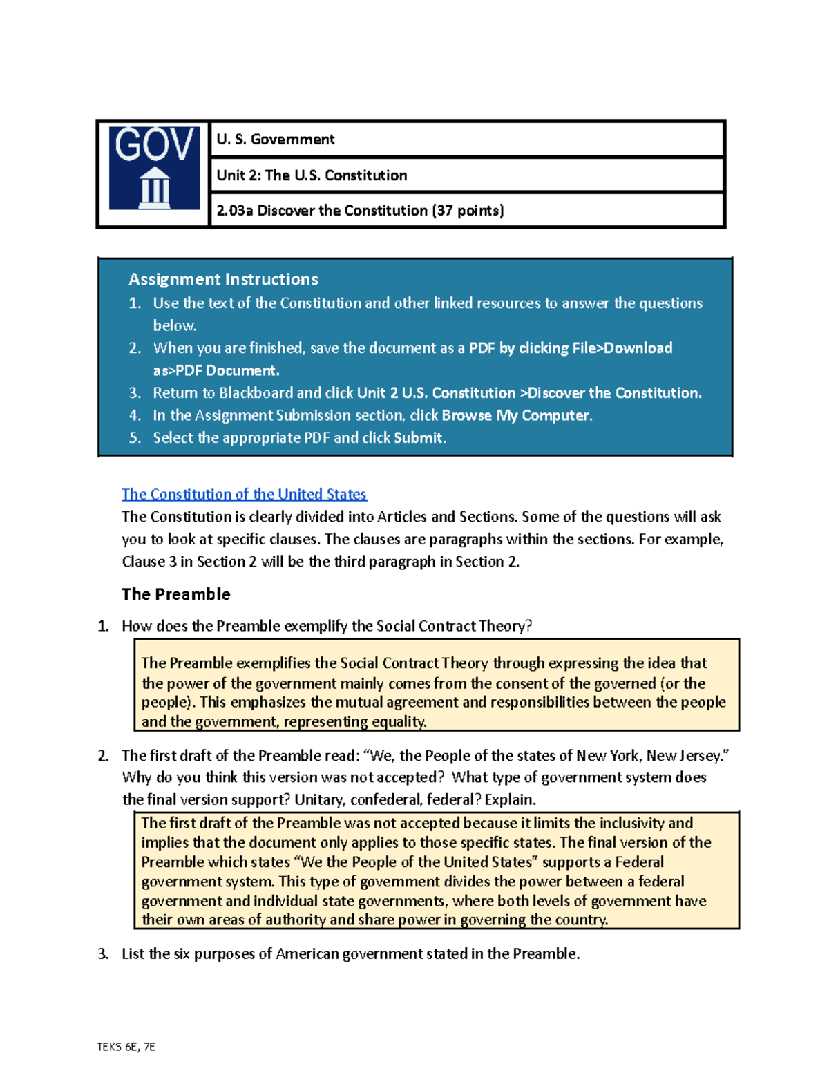 2.03a_Discover_the_Constitution.pdf - U. S. Government Unit 2: The U ...