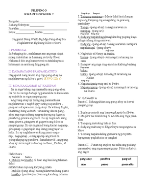 LAS Filipino 3 Q3 WEEK 5 - Learning Activity Sheets - Ikatlong Markahan- Unang Linggo (Q3-W5 ...