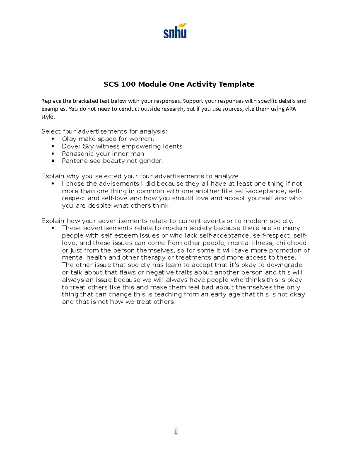 SCS 100 Module One Activity Template - SCS 100 - SNHU - Studocu
