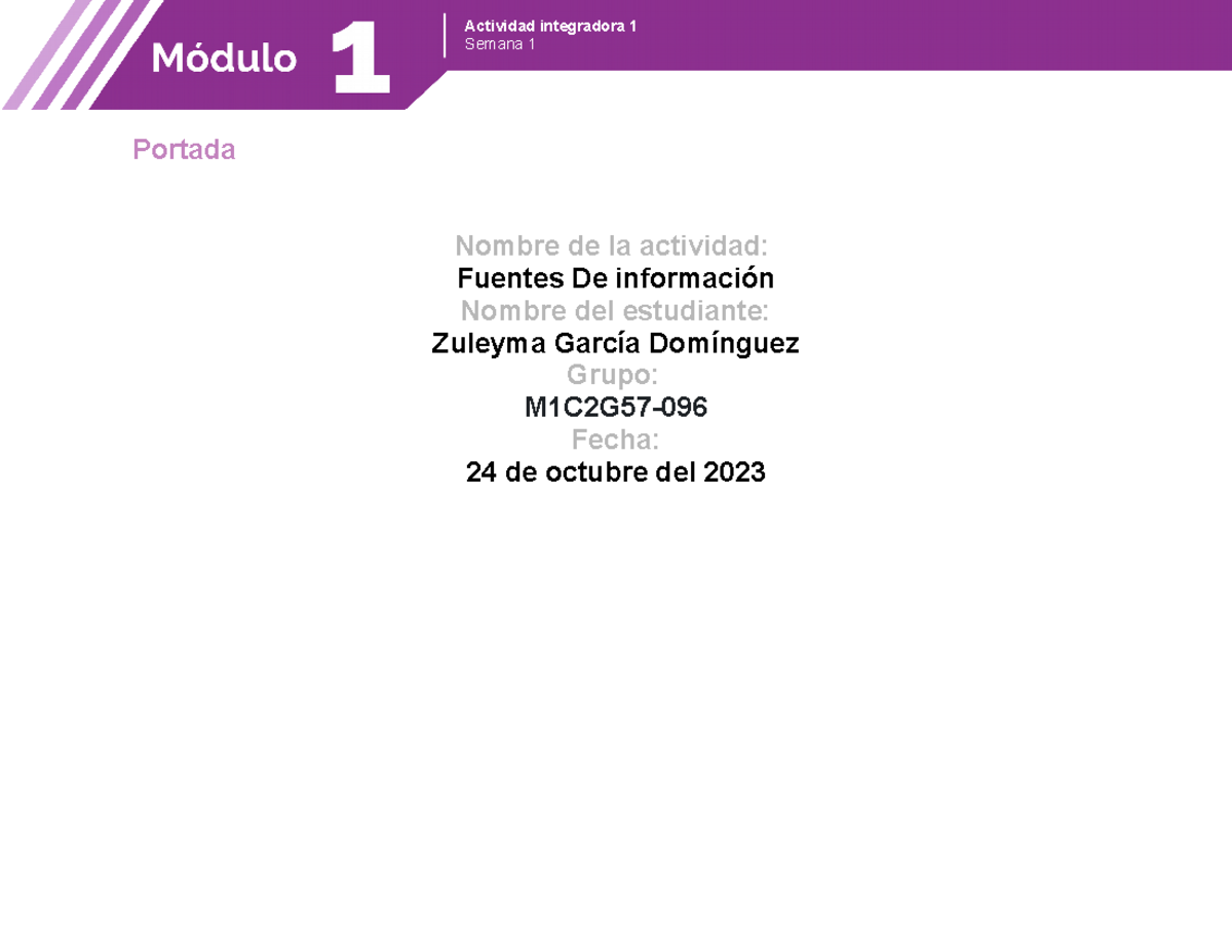 MODULO 1 SEMANA 1 ACTIVIDAD INTEGRADORA 1 - Portada Nombre de la ...