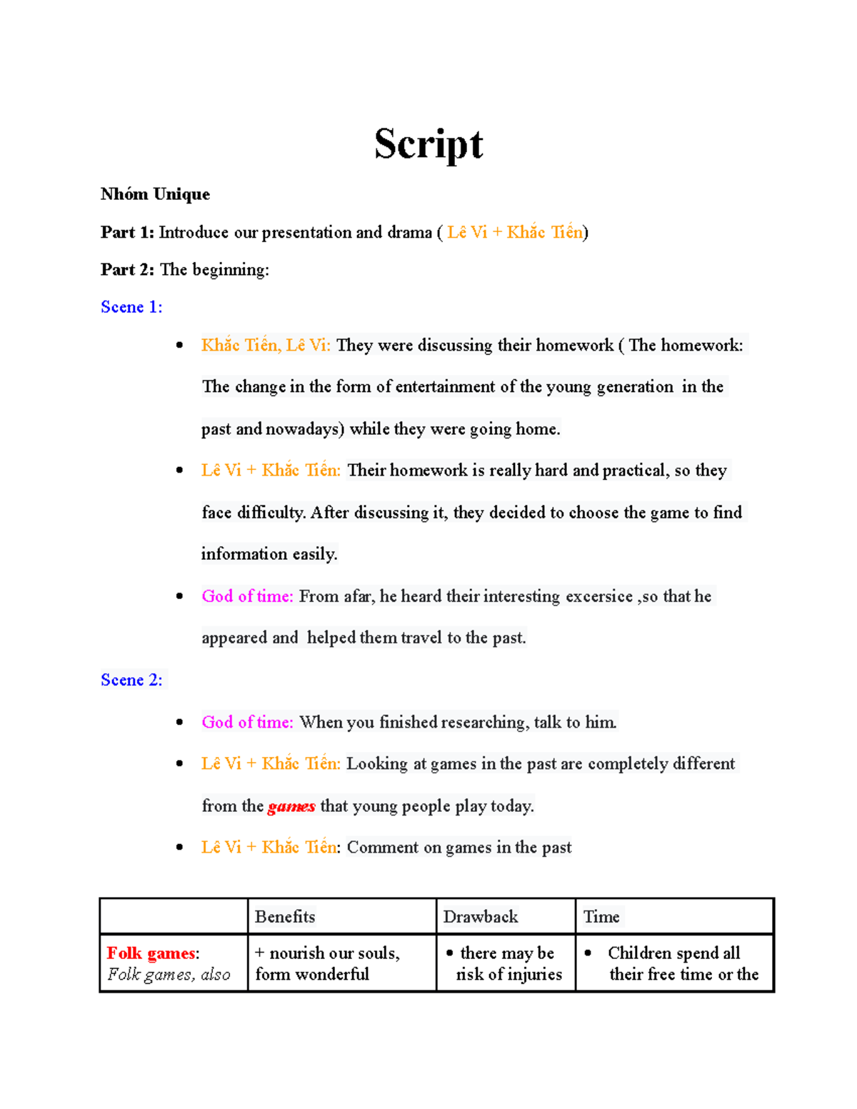 Script( Unique) - Free - Script Nhóm Unique Part 1: Introduce our ...
