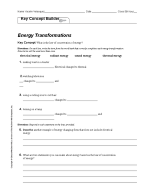 Energy Transformation Worksheet