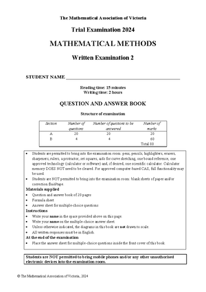 2022 Maths Methods Units 1 and 2 Paper 1 - Semester 2 Examinations 2022 ...