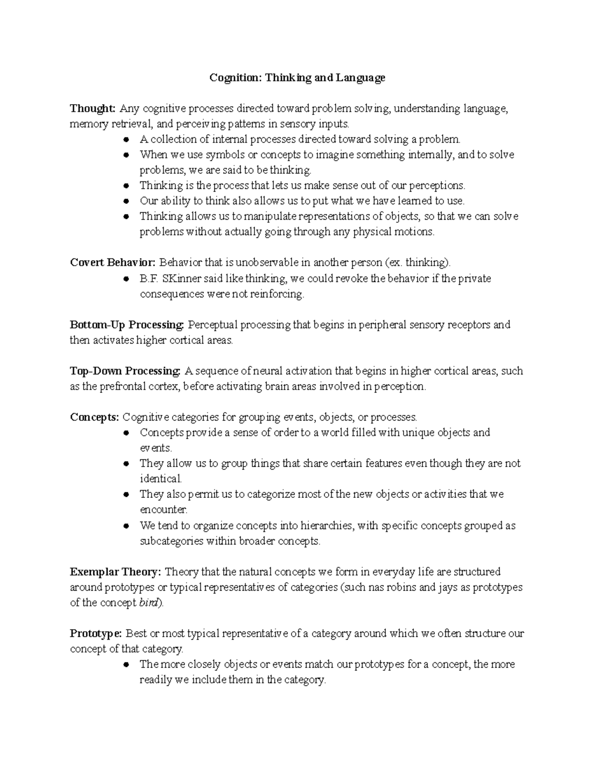 Test Psych Notes Cognition Thinking and Language - Cognition: Thinking ...