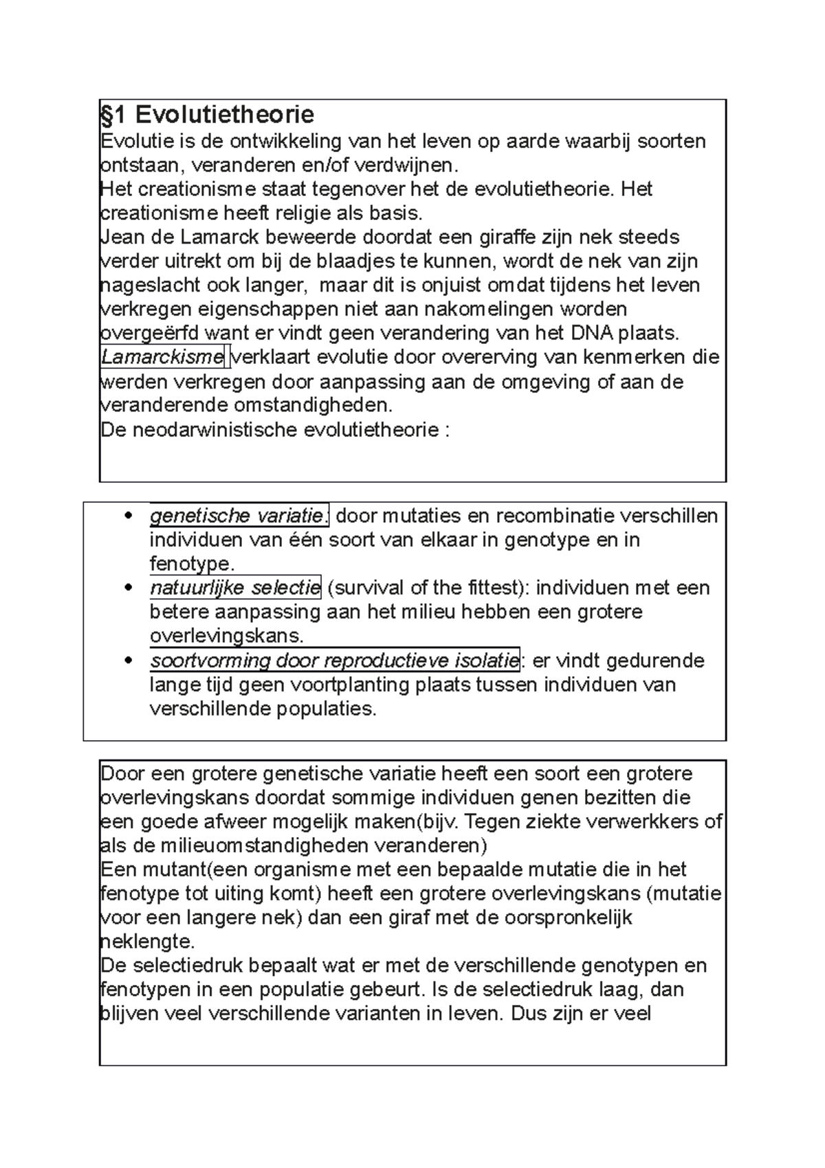 1 Evolutietheorie - evolutie theorie samenvatting - §1 Evolutietheorie ...