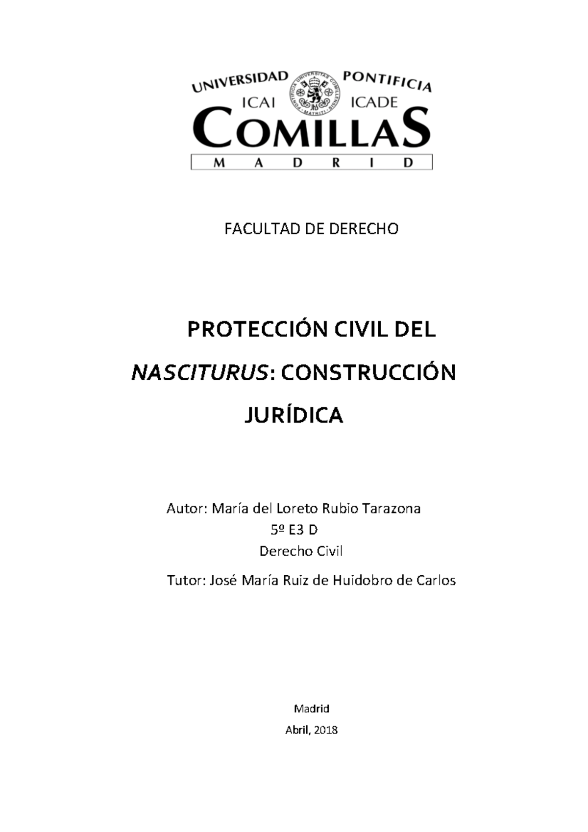 Nasciturus - FACULTAD DE DERECHO PROTECCIÓN CIVIL DEL NASCITURUS ...