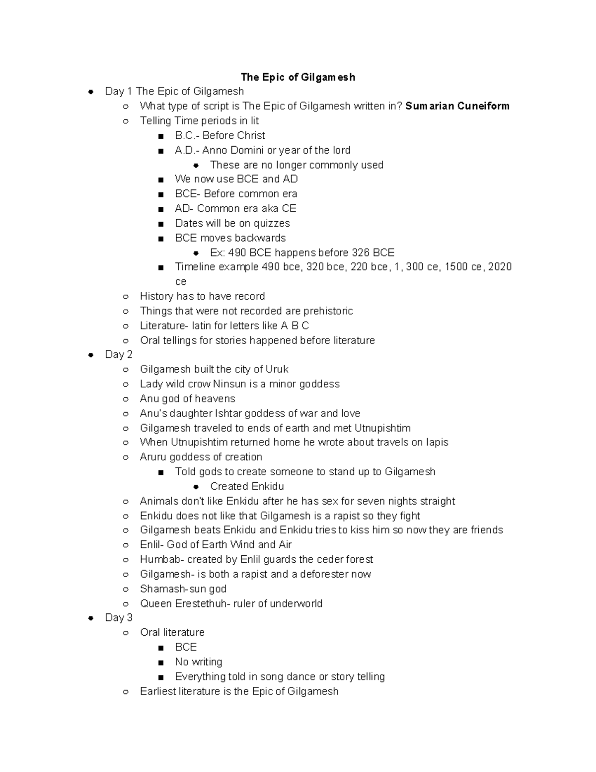 English World Lit - Lecture notes Epic of Gilgamesh - The Epic of ...