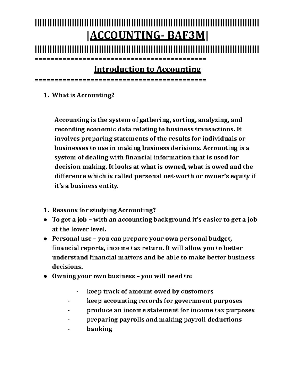 BAF3M- Notes - - Studocu