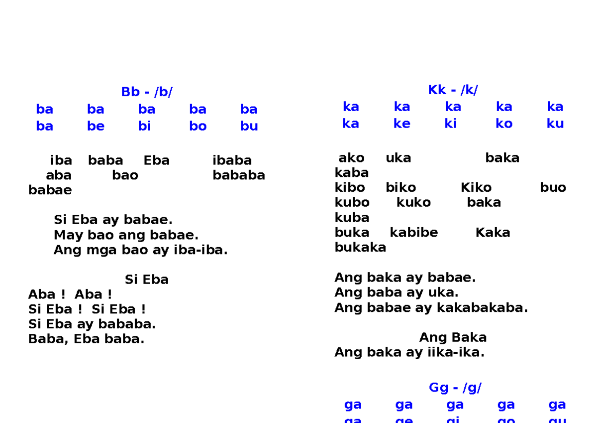 Babasahin 2 - Bb - /b/ ba ba ba ba ba ba be bi bo bu iba baba Eba ibaba ...