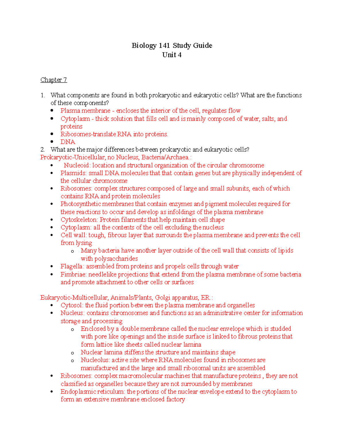 Unit 4 Study Guide for Chapter 7 and 10 Summary Notes Cameron Larenas ...