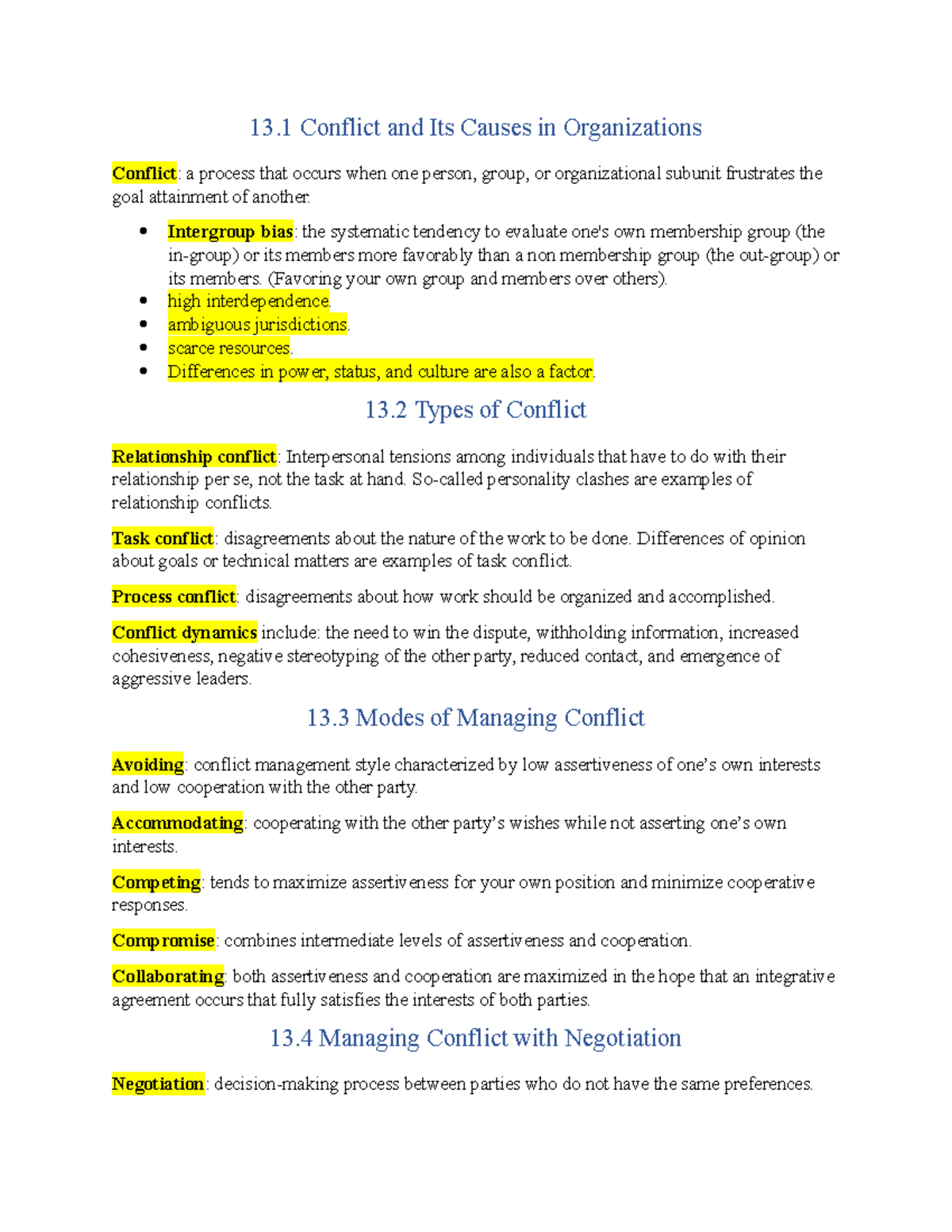 Chapter 13 - Lecture notes. - 13 Conflict and Its Causes in ...
